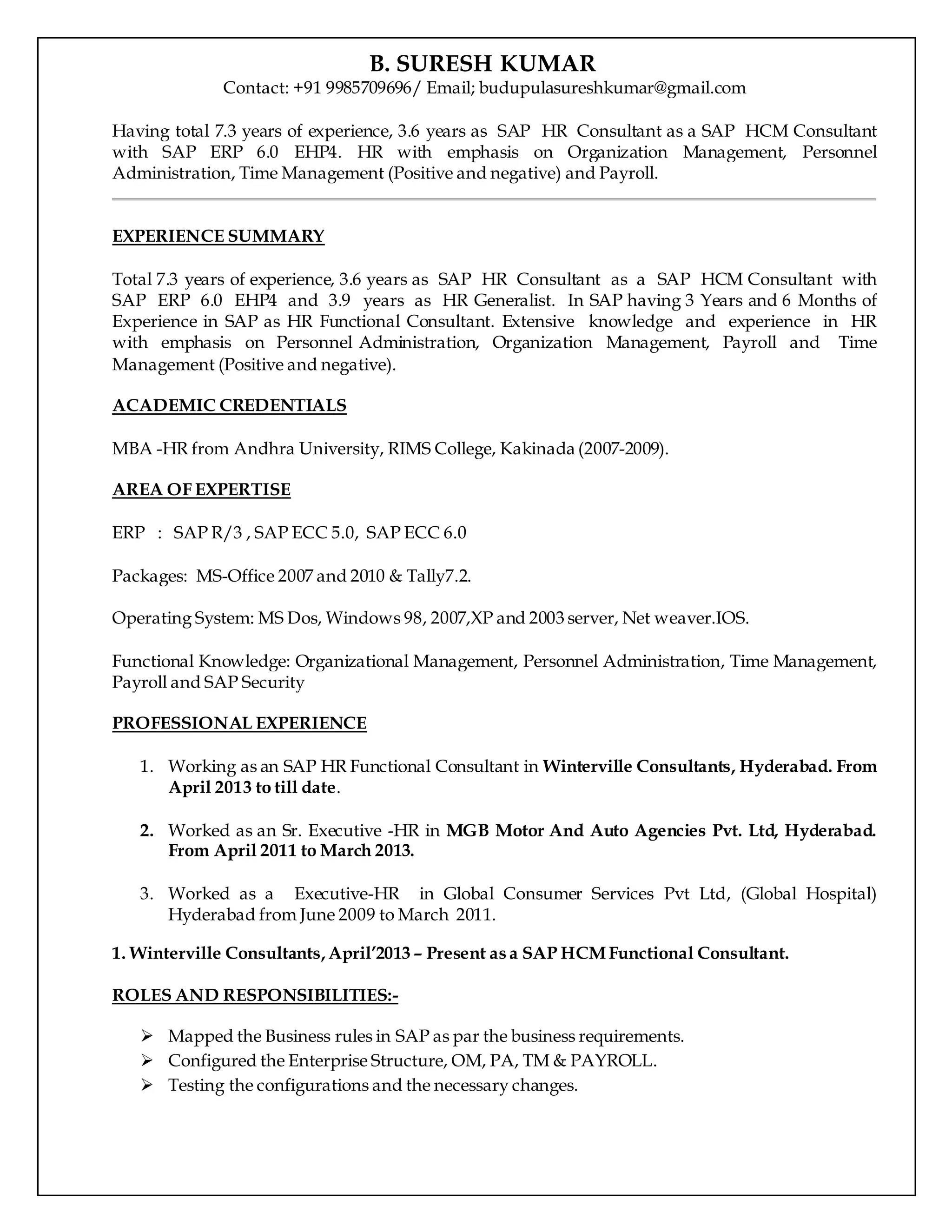 B Suresh Kumar Resume | DOCX