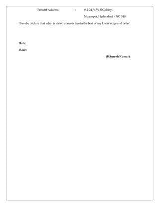 B Suresh Kumar Resume | DOCX