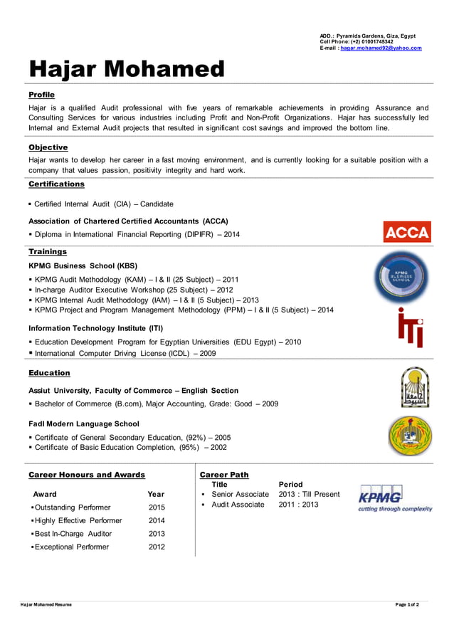 Resume - Hajar Mohamed - CIA | DOCX | Professional School ...