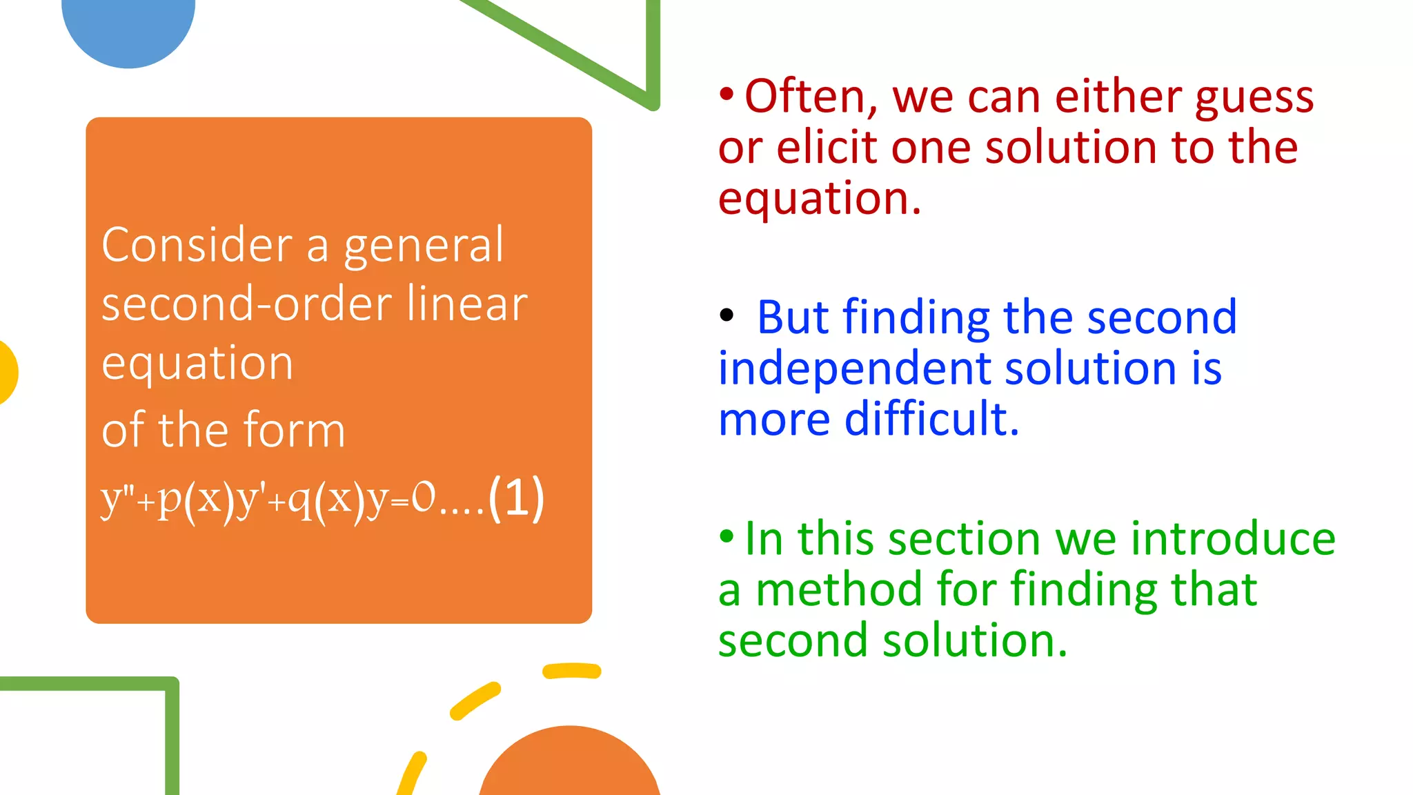 Homogeneous Differential Equations- Method to find one solution using another | PPTX