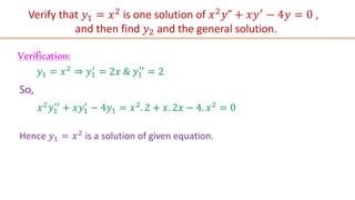 Homogeneous Differential Equations- Method to find one solution using another | PPTX