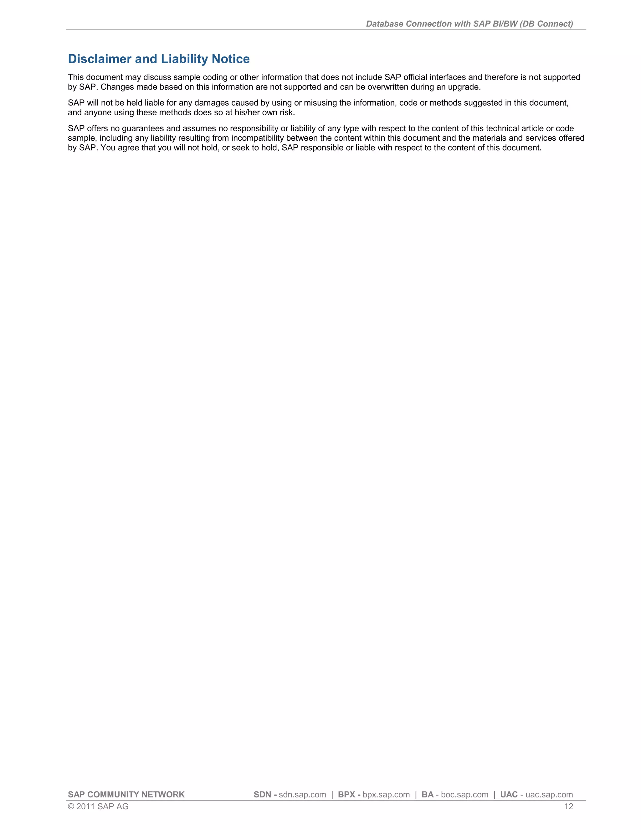 Db connect with sap bw | PDF