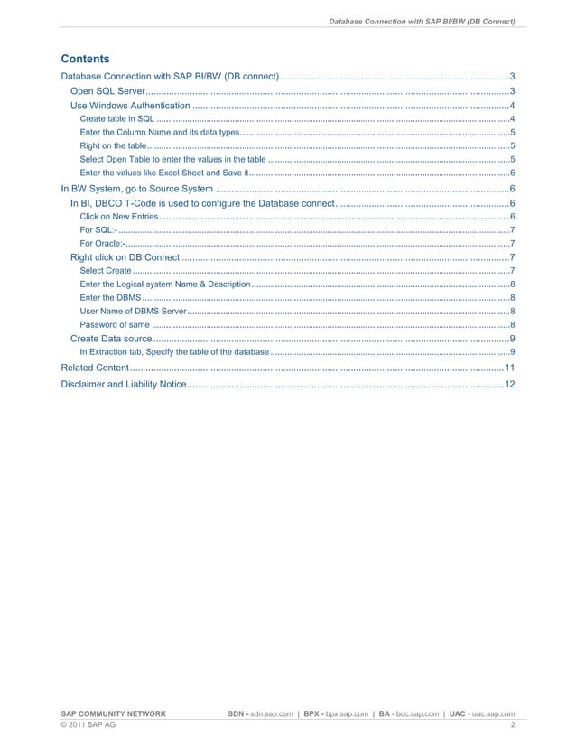 Db connect with sap bw | PDF | Databases | Computer Software and Applications