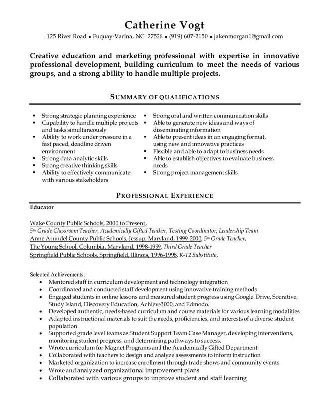 Catherine Vogt Resume 2016 final | PDF