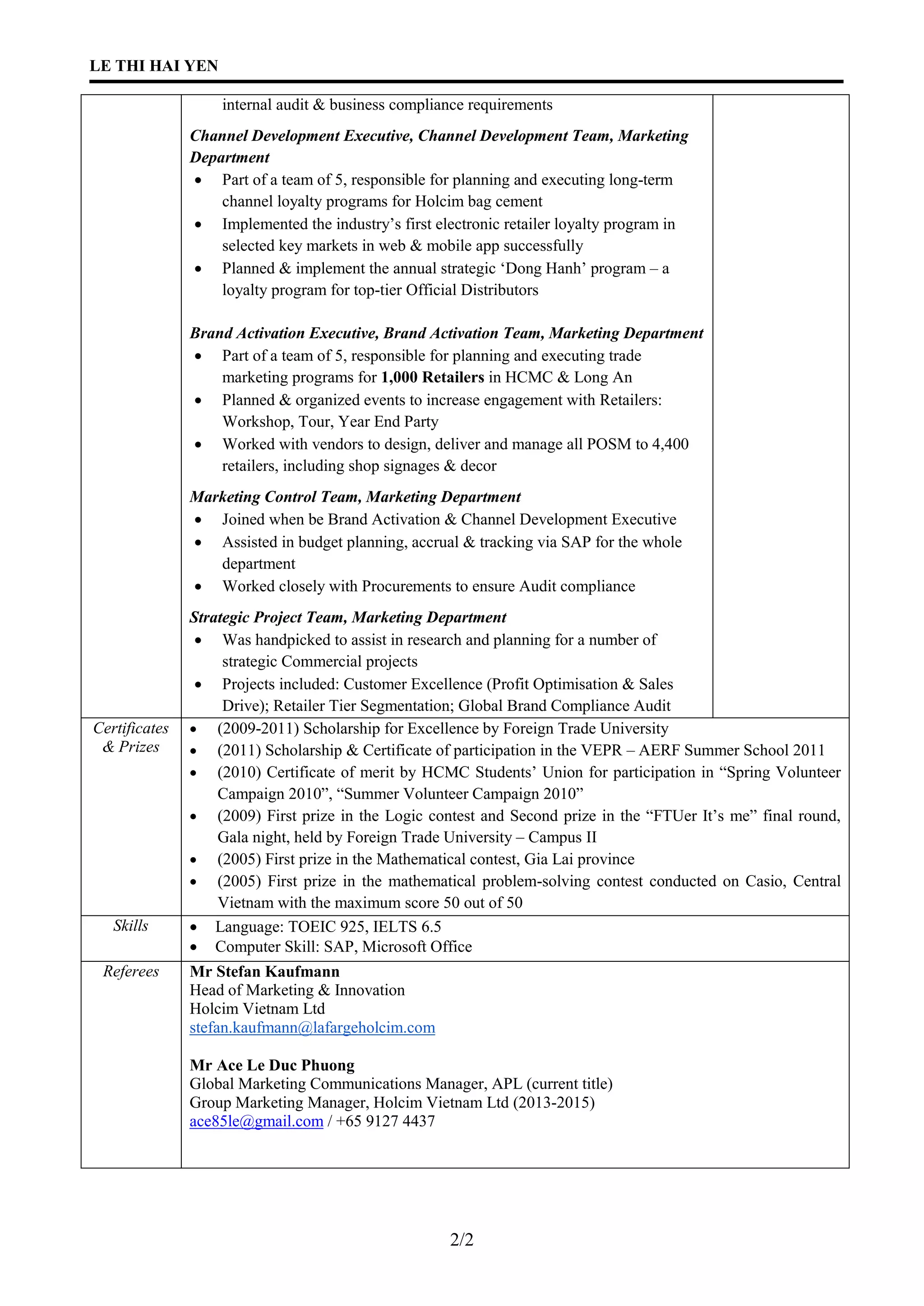 Le Thi Hai Yen_Resume | PDF