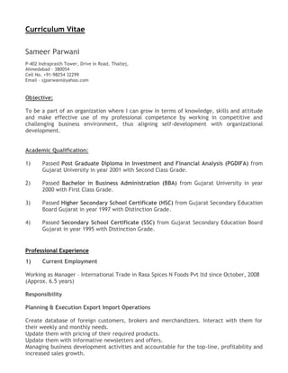Sameer Parwani -CV | PDF
