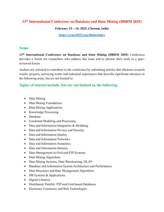 13th International Conference on Database and Data Mining (DBDM 2025) | PDF