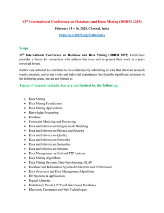 CFP - 13th International Conference on Database and Data Mining (DBDM 2025) | PDF