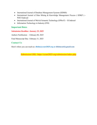 CFP - 13th International Conference on Database and Data Mining (DBDM 2025) | PDF