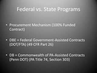 DBE 101: Program Overview | PPT