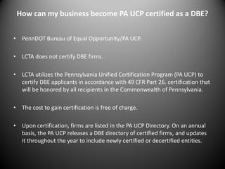 DBE 101: Program Overview | PPT