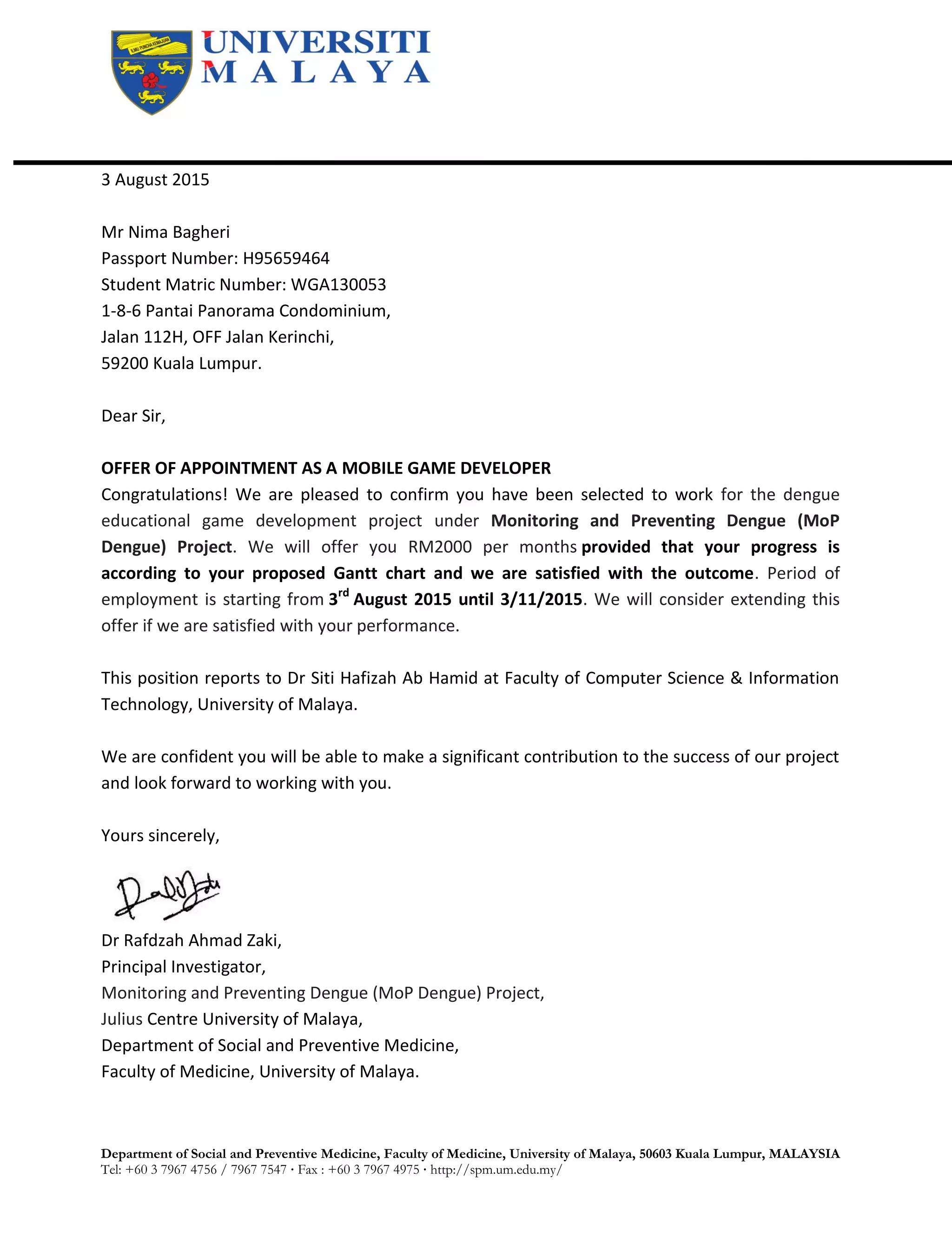 Offer letter Nima_2 | PDF