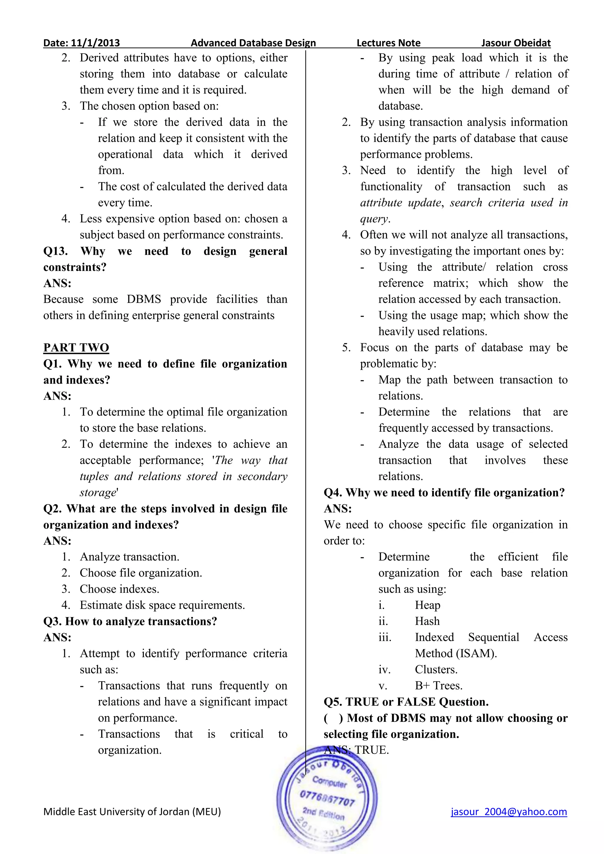 Advanced Database Lecture Notes Pdf Databases Computer Software And Applications