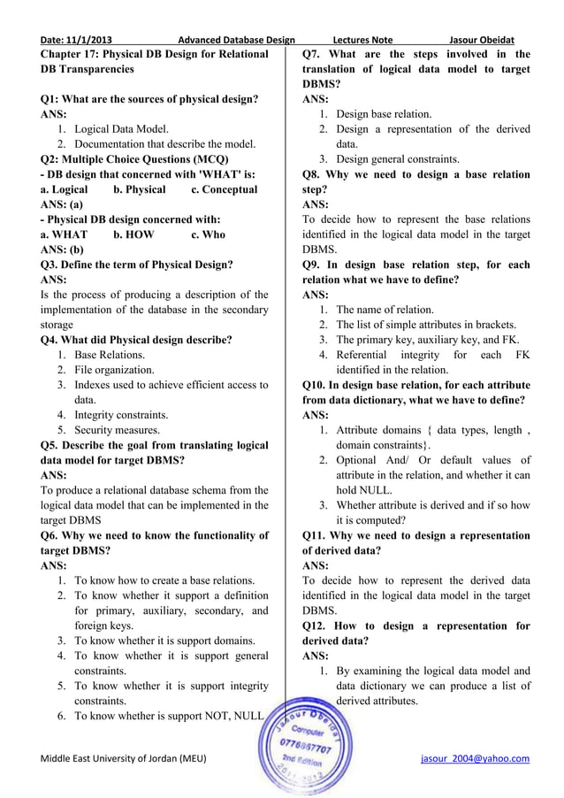 Advanced Database Lecture Notes | PDF | Databases | Computer Software ...