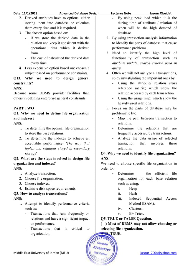 Advanced Database Lecture Notes | PDF | Databases | Computer Software ...