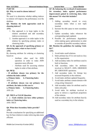 Advanced Database Lecture Notes | PDF