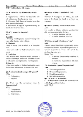 Advanced Database Lecture Notes | PDF