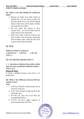 Advanced Database Lecture Notes | PDF