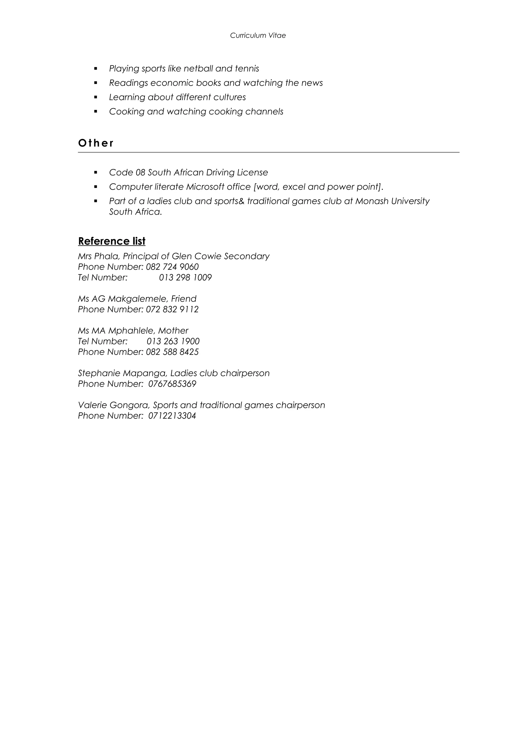 Curriculum_Vitae of Rasekele Bridgette | DOC