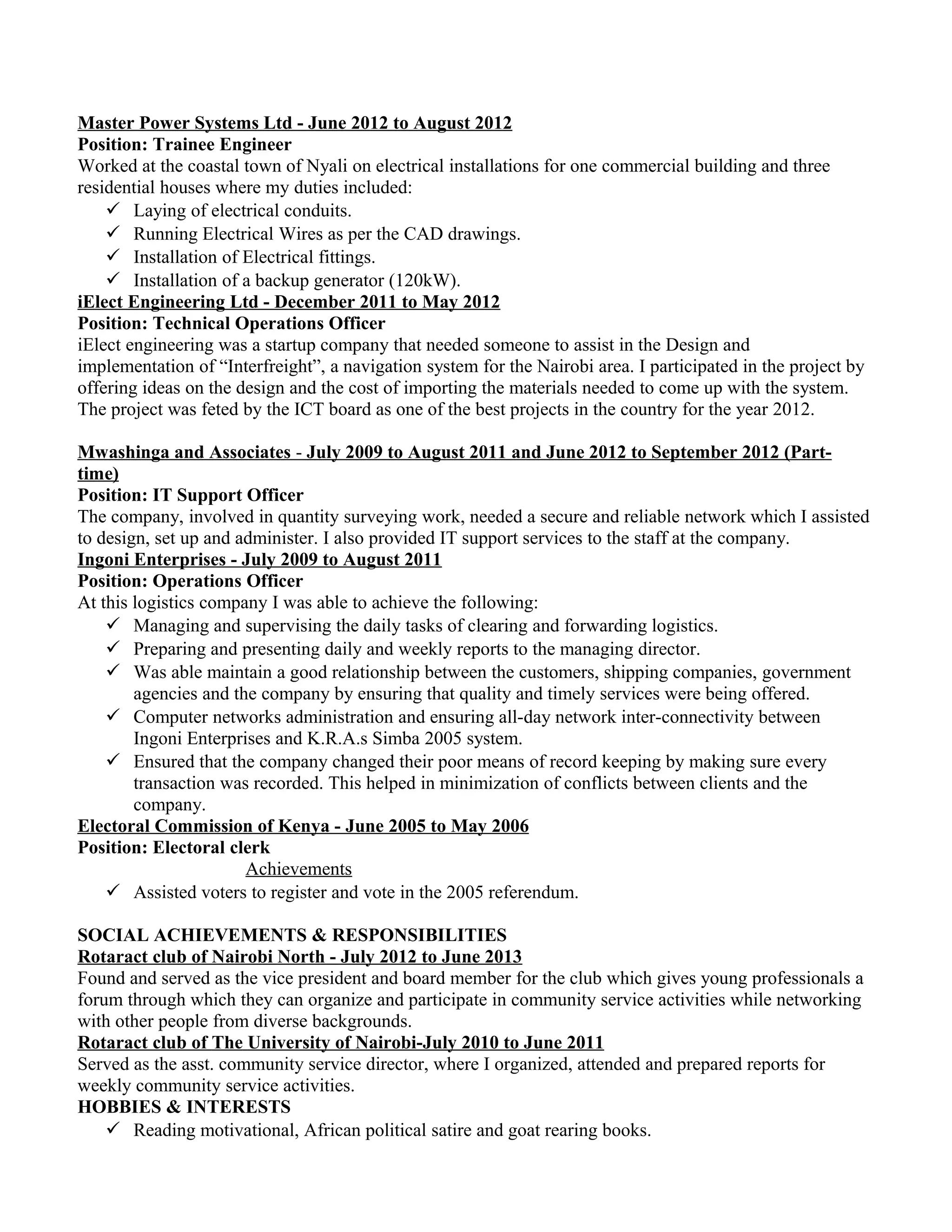 Ngigi Daniel resume | DOC