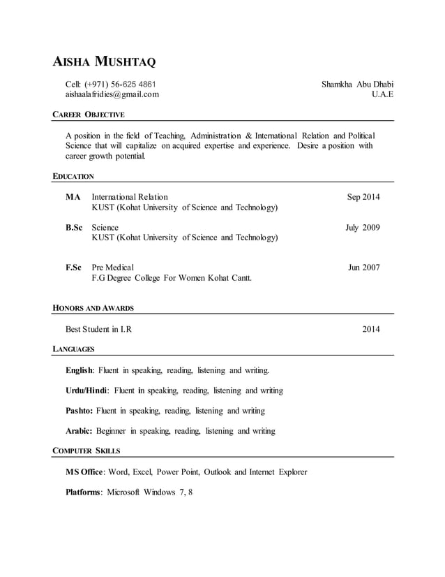Aisha Mushtaq CV | DOCX