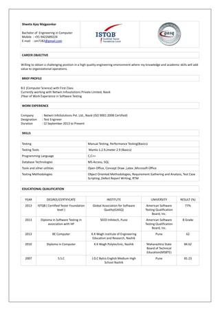 ShwetaMajgaonkar_Test Engineer_2Year | PDF