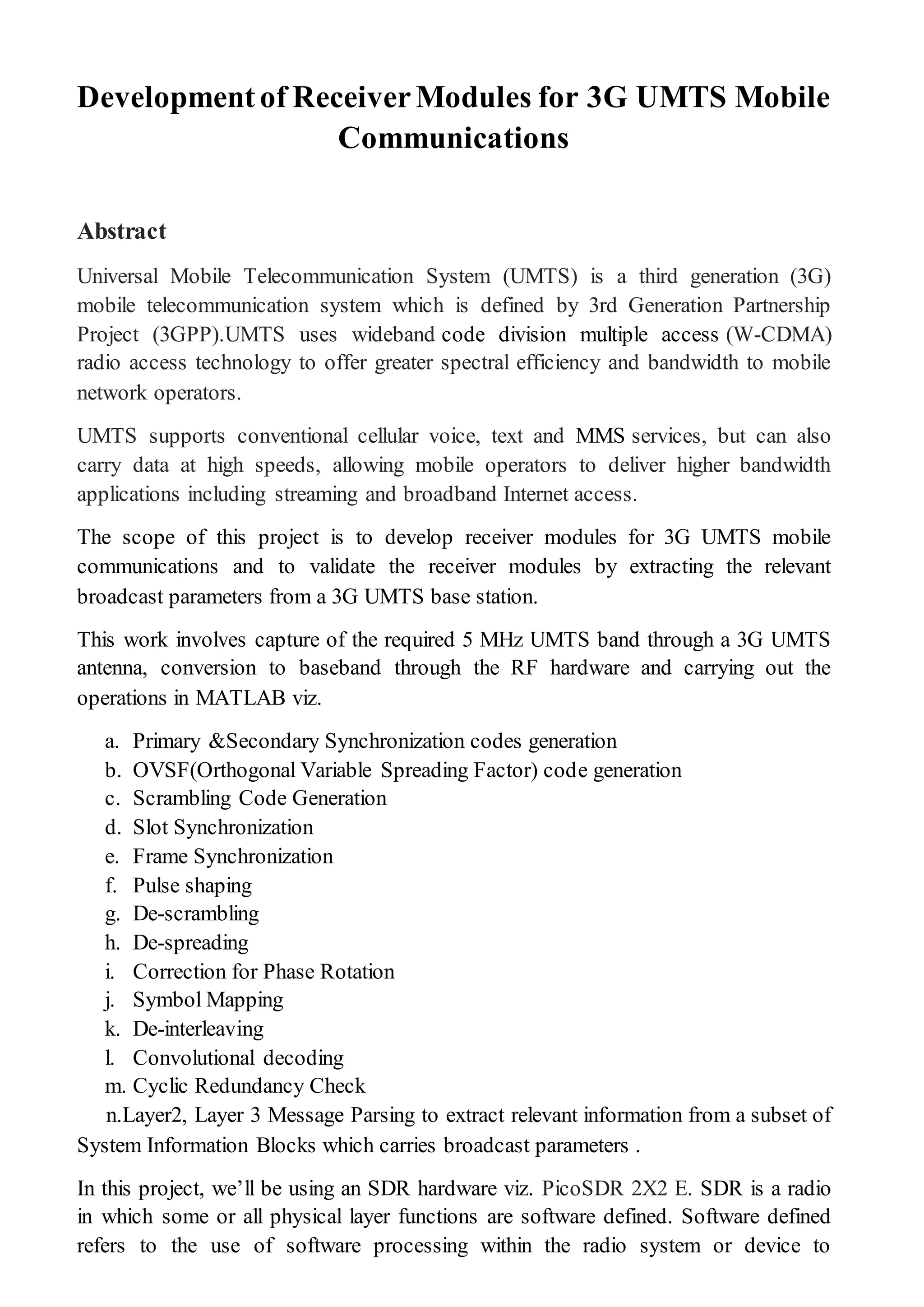 Development of receiver modules for 3G UMTS MC | DOCX