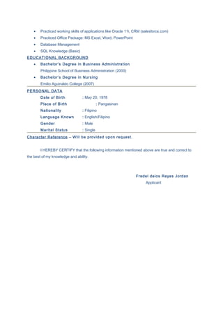 Fredel Jordan CV | PDF