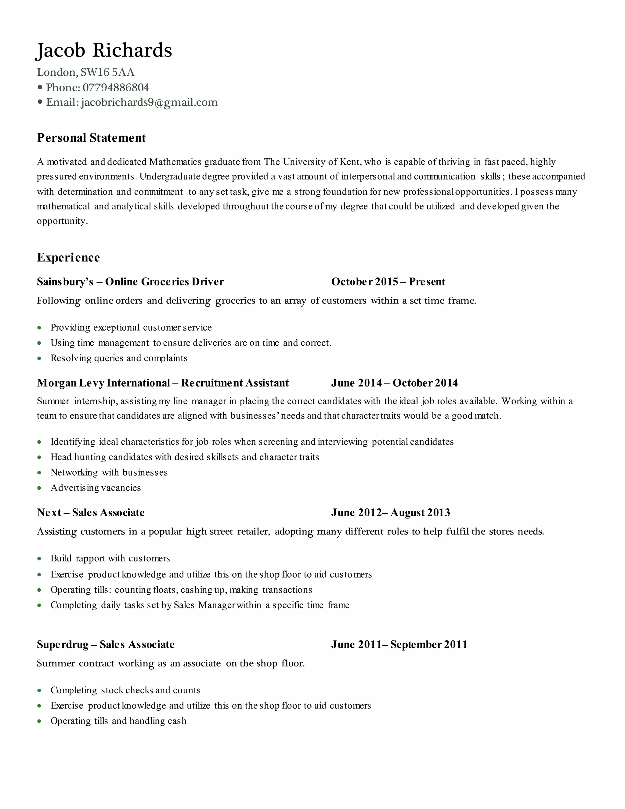 Jacob Richards CV | PDF