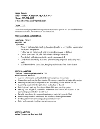 Lacey Lewis Resume 2015 | DOC