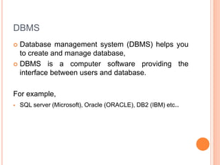 DATABASE INTRODUCTION | PPT