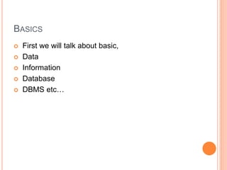 DATABASE INTRODUCTION | PPT