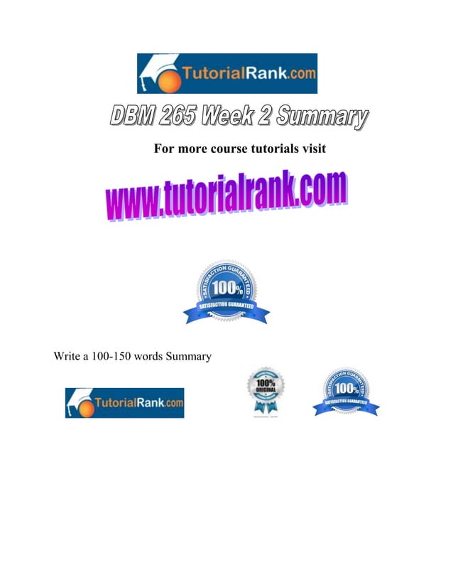 DBM 265 Week 2 Summary | PDF