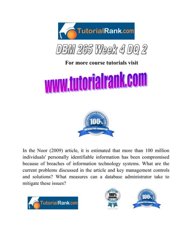 DBM 265 Week 4 DQ 2 | PDF