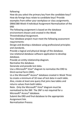 Dbm 380 week 3 learning team ms access tables | PDF