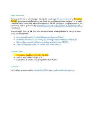 2nd International Conference on Data Mining, Big Data and Machine Learning (DBML 2024) | PDF