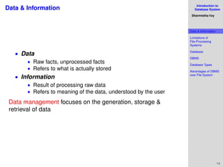 Database Management System- Introductory Slide -01 | PPT