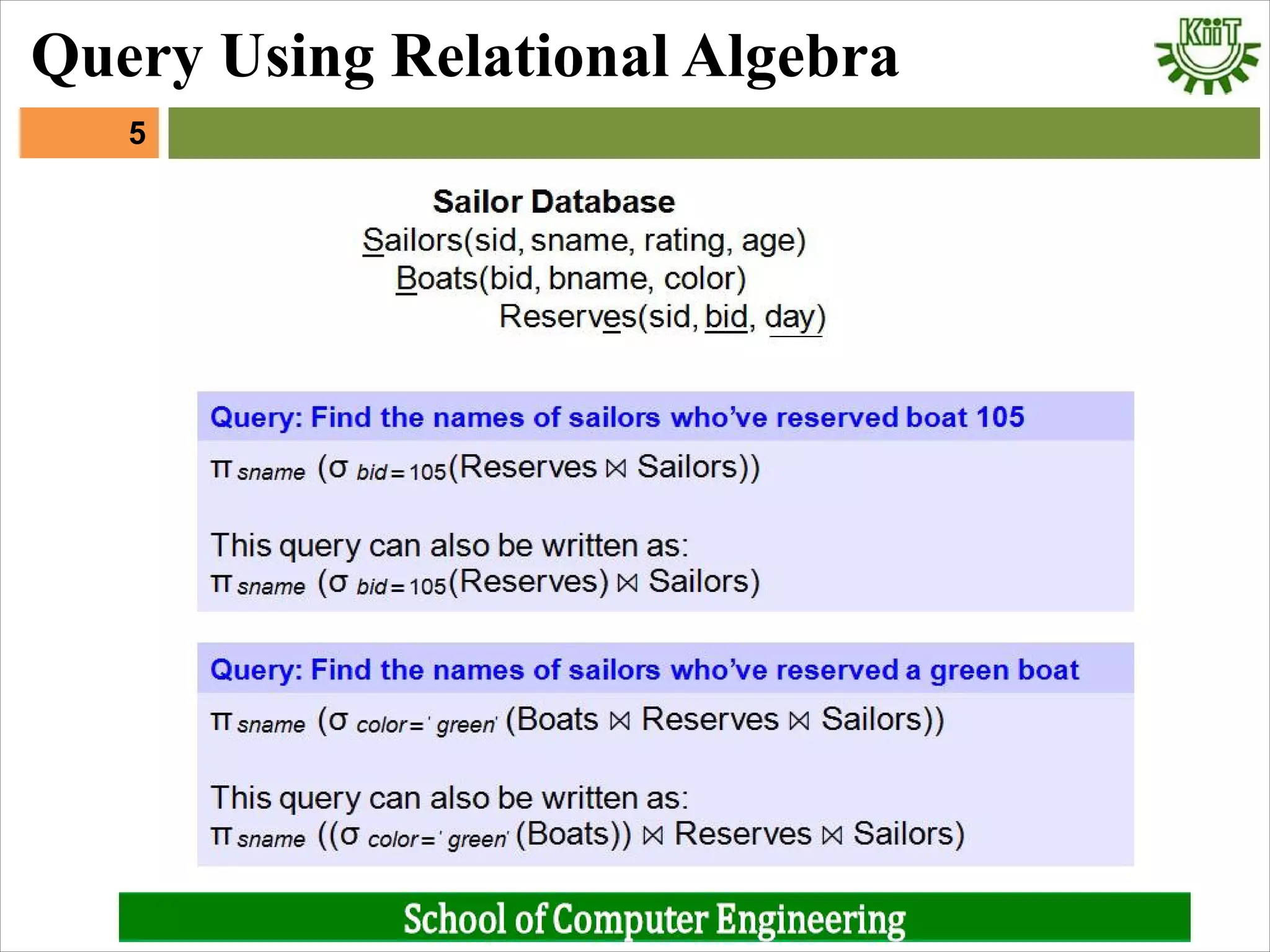 Dbms 13: Query Using Relational Algebra | PDF | Databases | Computer Software and Applications