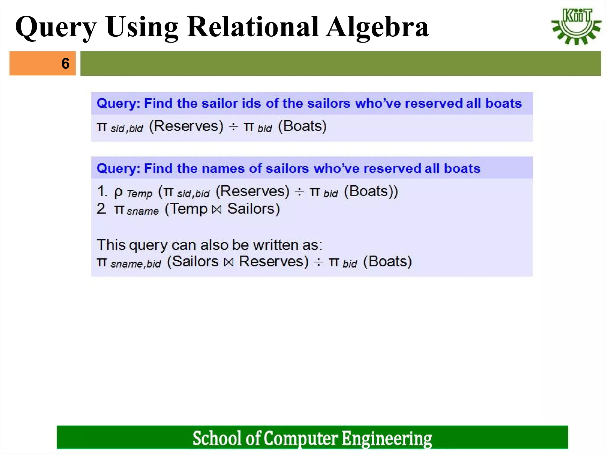 Dbms 13 Query Using Relational Algebra Ppt