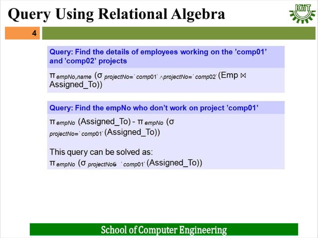 Dbms 13: Query Using Relational Algebra | PDF | Databases | Computer Software and Applications