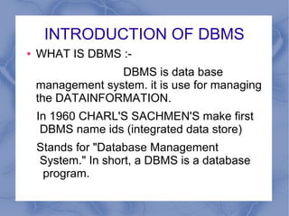 Dbms | ODP | Databases | Computer Software and Applications