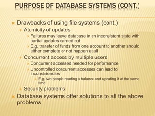 Introduction to Database, Purpose of Data, Data models, Components of ...