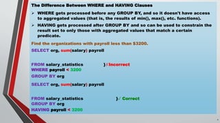 Group By, Having Clause and Order By clause | PPTX