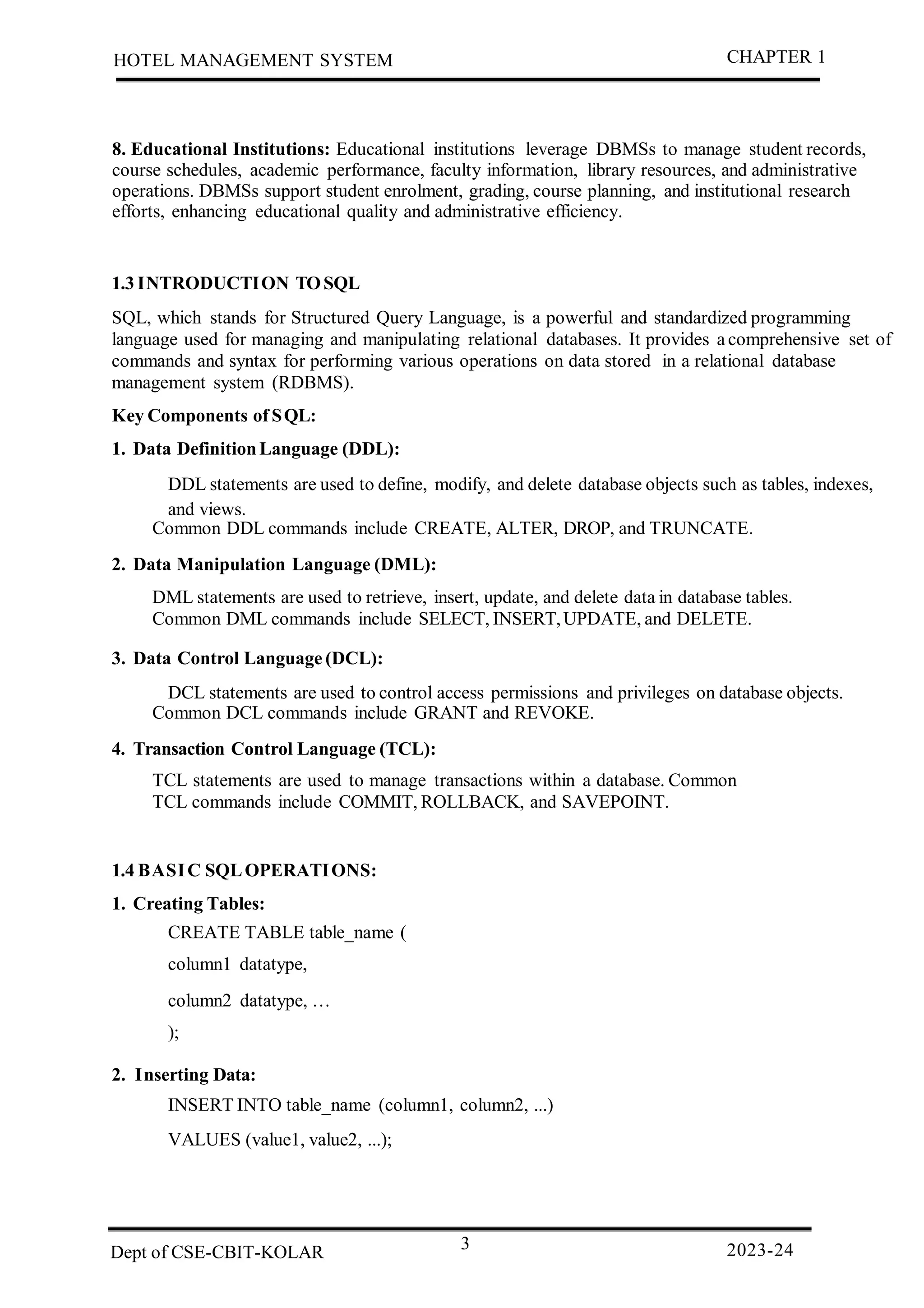 Hotel management system in a DBMS project | PDF