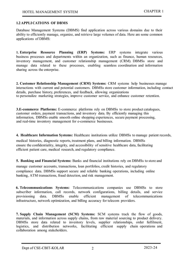 Hotel management system in a DBMS project | PDF