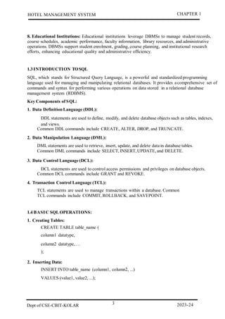 Hotel management system in a DBMS project | PDF