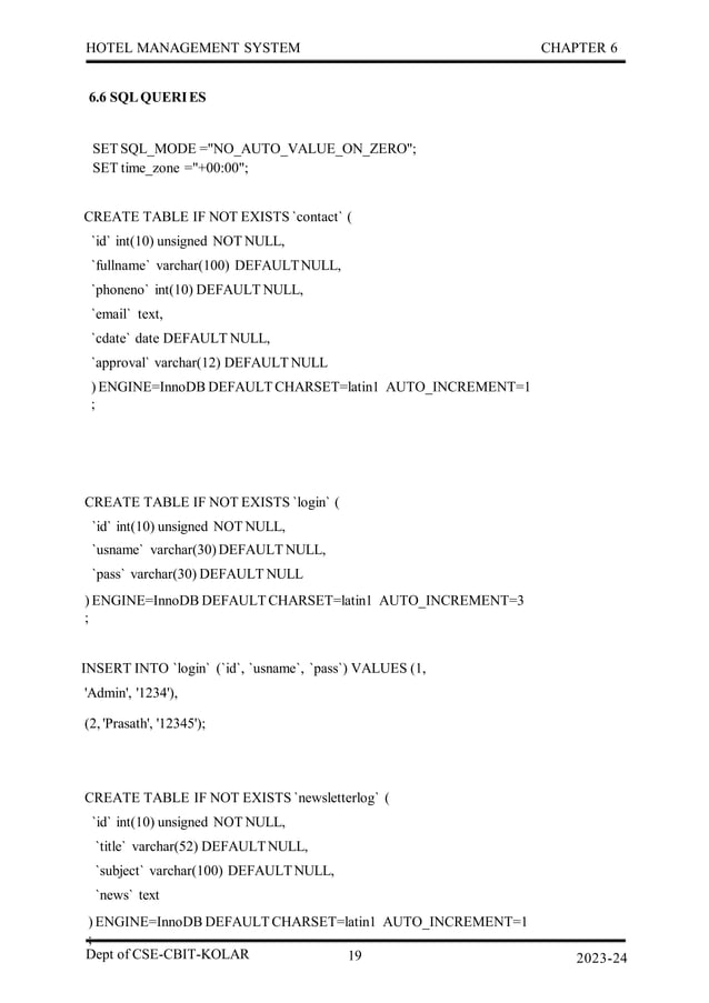 Hotel management system in a DBMS project | PDF