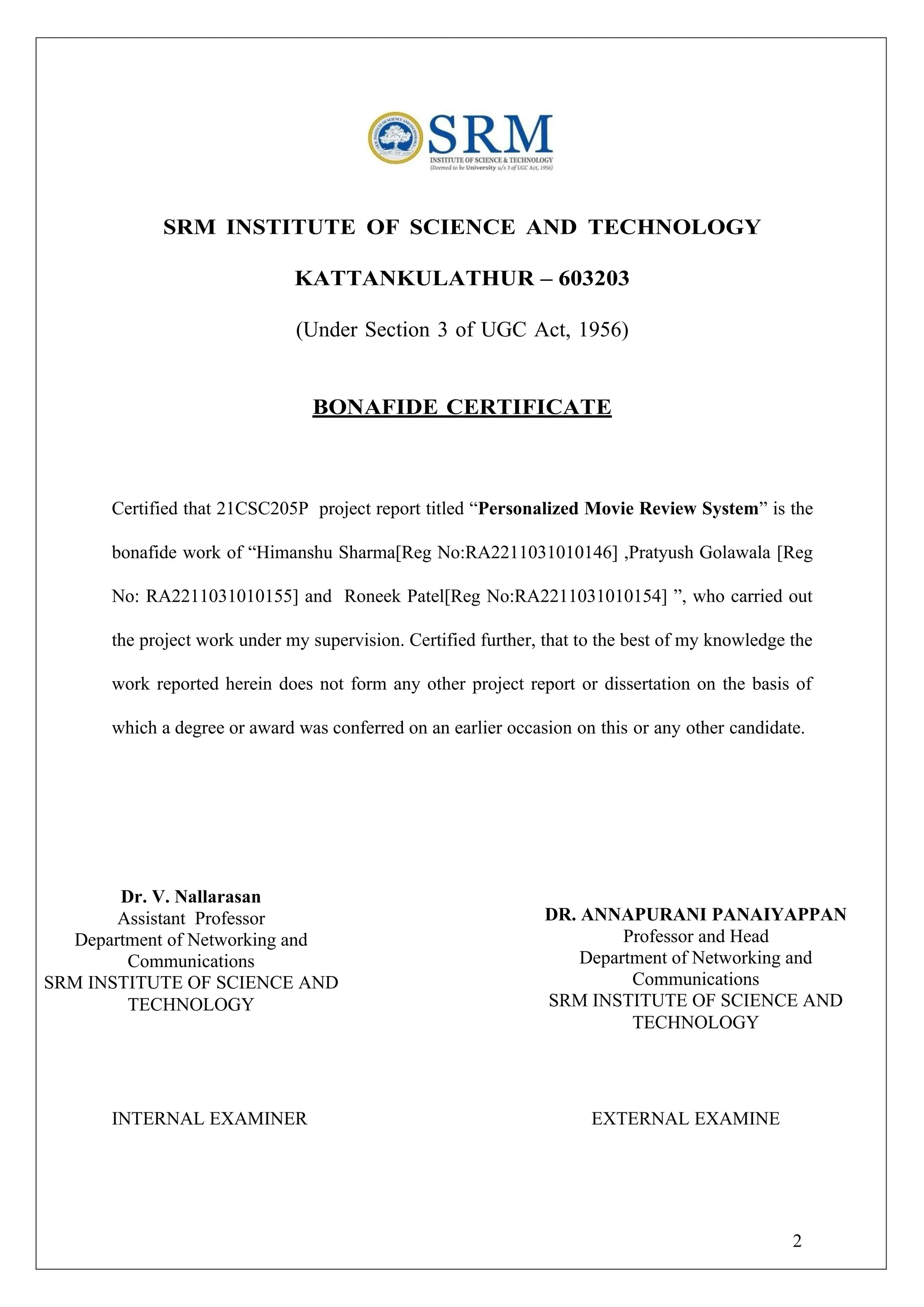 PERSONALIZED MOVIE RECOMMENDATION SYSTEM MINOR PROJECT REPORT | DOCX