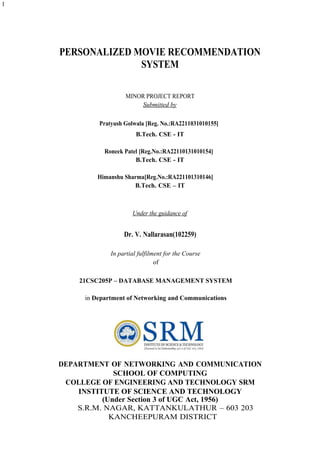 PERSONALIZED MOVIE RECOMMENDATION SYSTEM MINOR PROJECT REPORT | DOCX