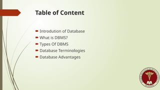 Databases Management System (DBMS)ppt by prof.zainab | PPTX
